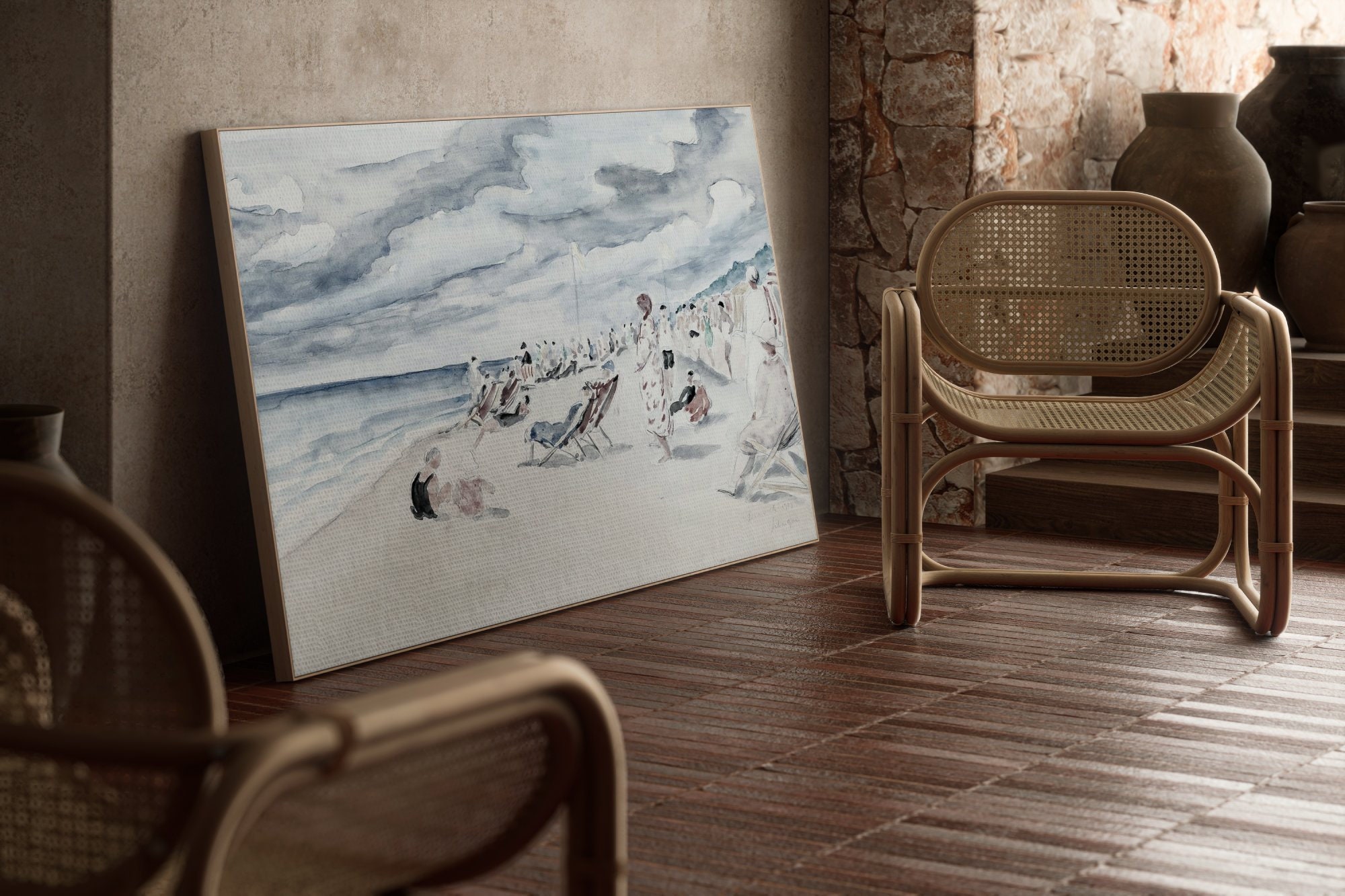 Ocean Oil Painting Vintage Fench Artwork Oceanic Beach Print Framed ...