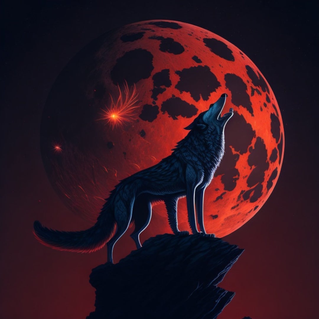Red Wolf Howling At Moon