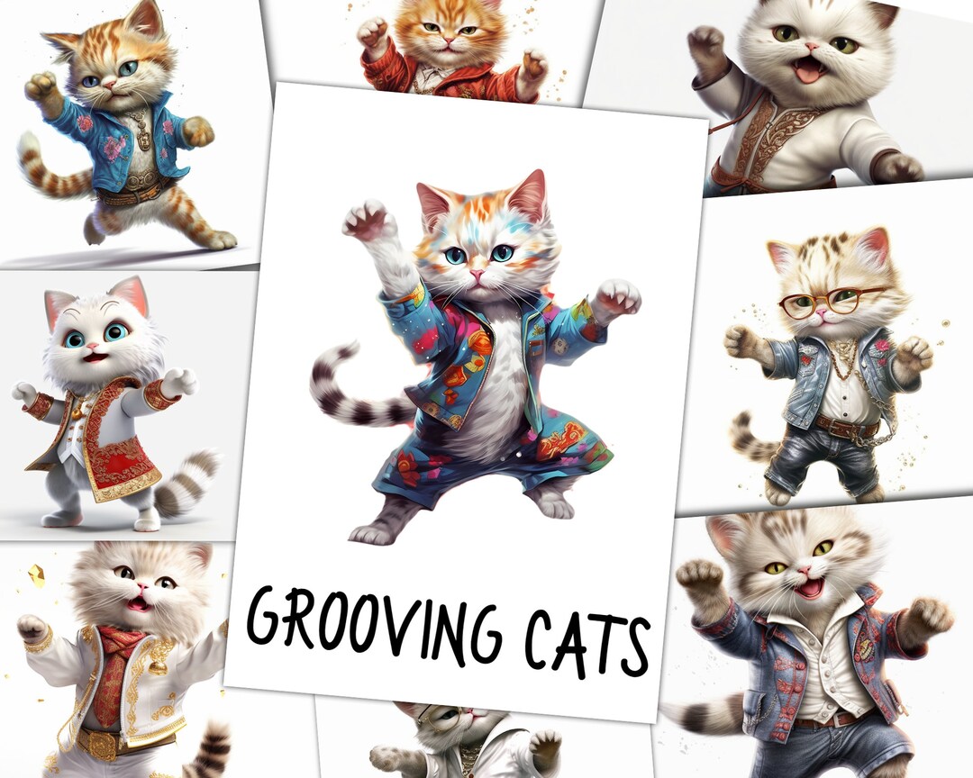 Funky Cat Dance Clipart Cartoon Drawings of Grooving Kittens - Etsy