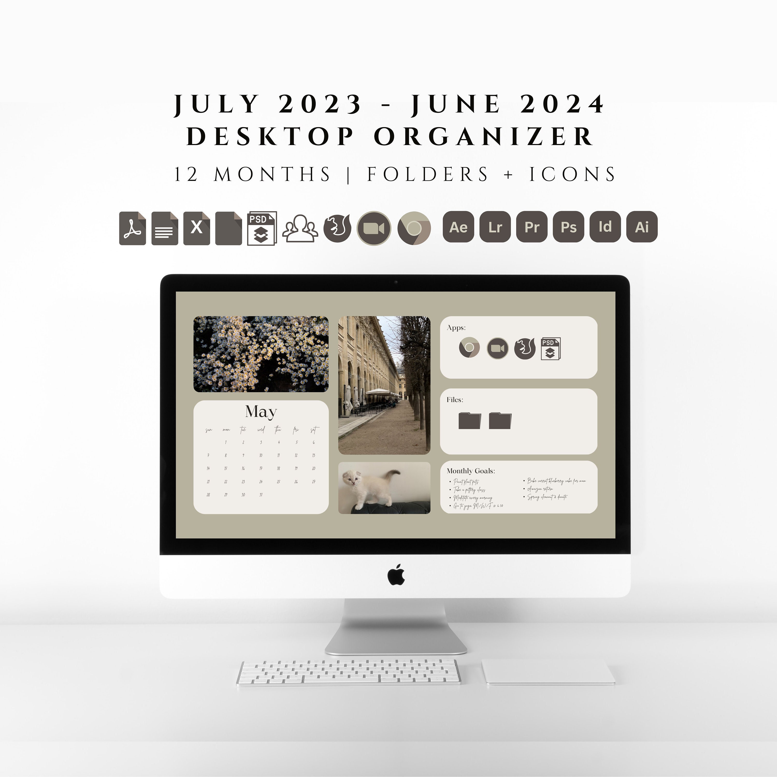 July 2023 June 2024 Desktop Wallpaper Organizer 12 - Etsy UK