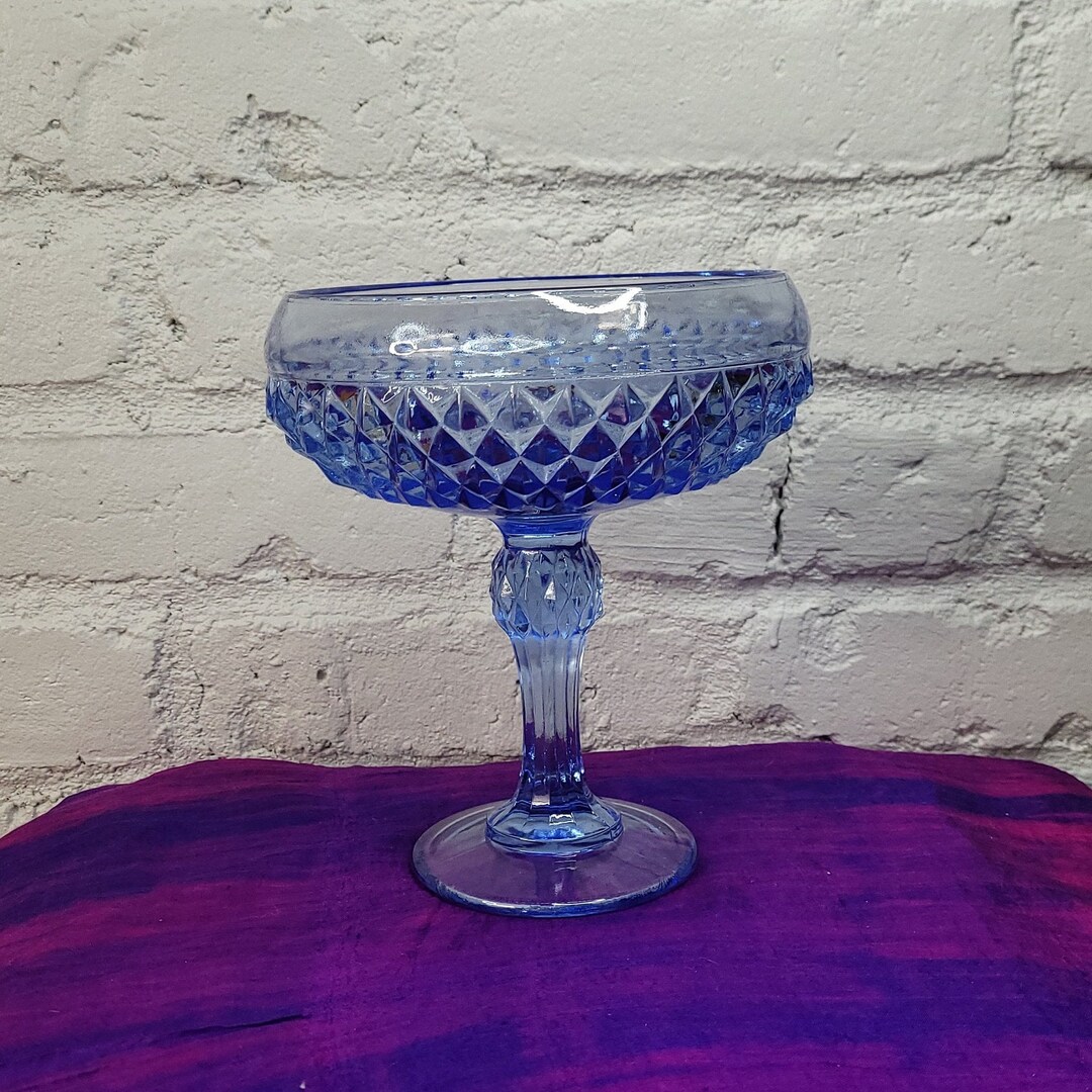 Blue Diamond Point 7 1/4 Glass Compote Dish Vintage Indiana Glass Co ...