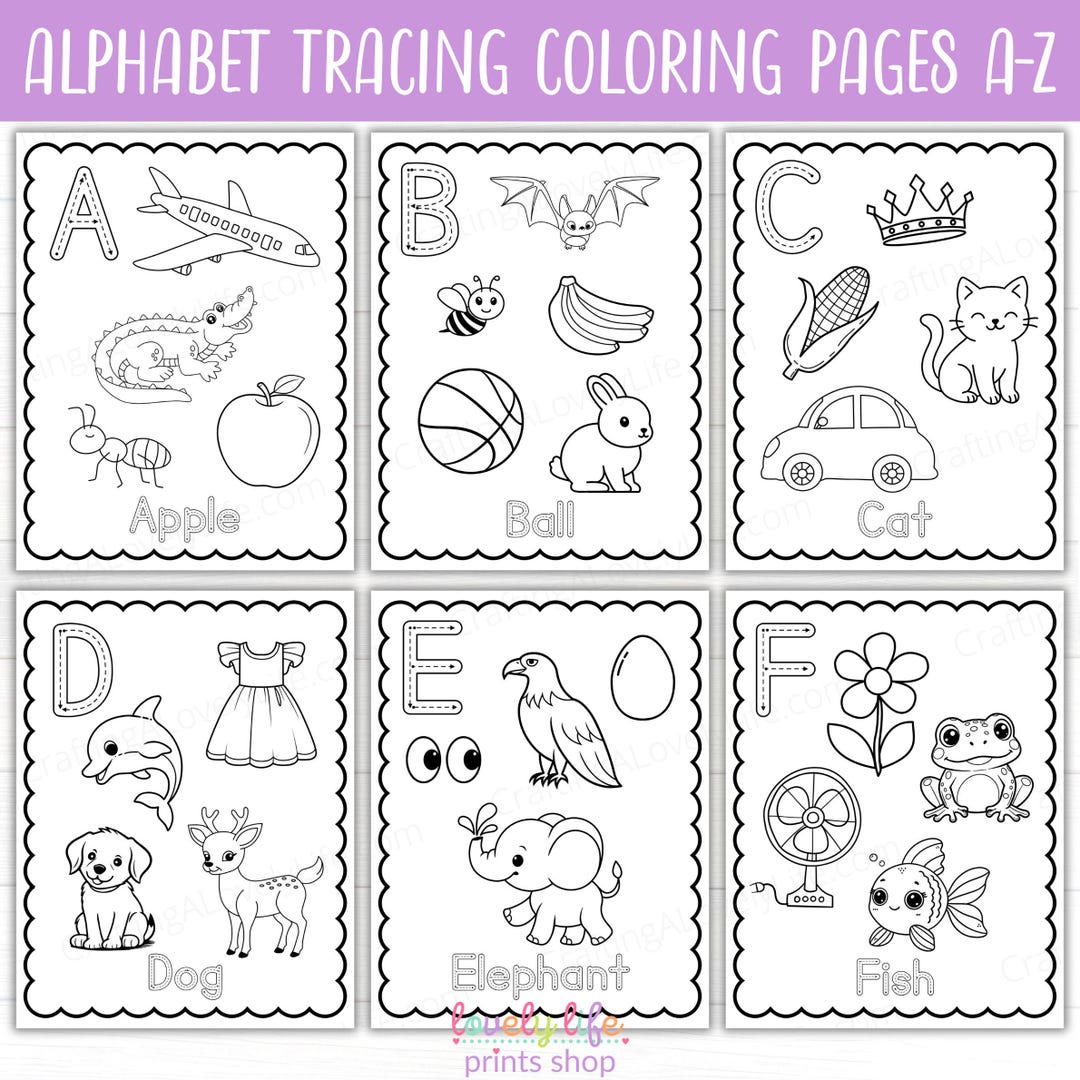 Printable Alphabet Tracing Coloring Pages A-Z, ABC Handwriting Practice ...