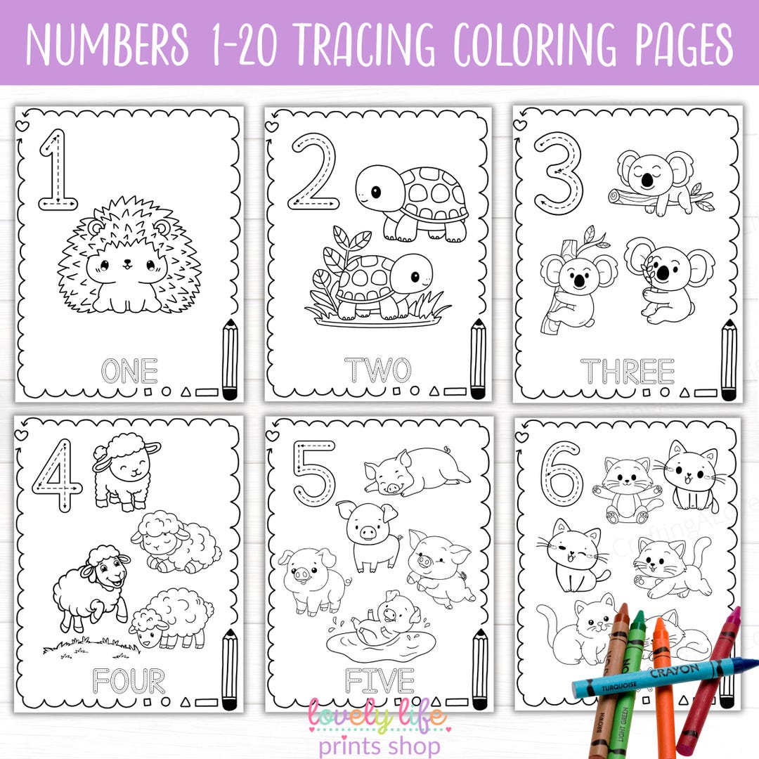 1-20 Number Tracing and Coloring Pages, Printable Preschool Worksheet ...