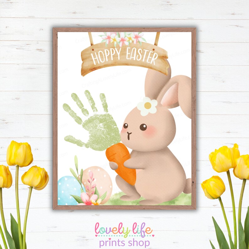 Printable Hoppy Happy Easter Handprint Craft, Handprint Art, Handprint ...