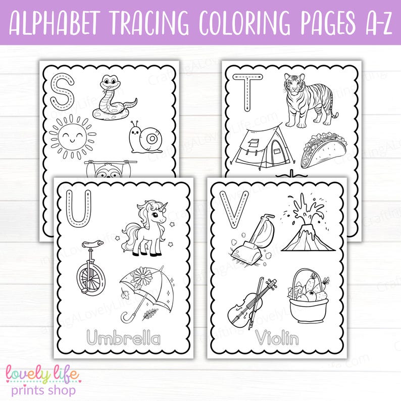Printable Alphabet Tracing Coloring Pages A-Z, ABC Handwriting Practice ...