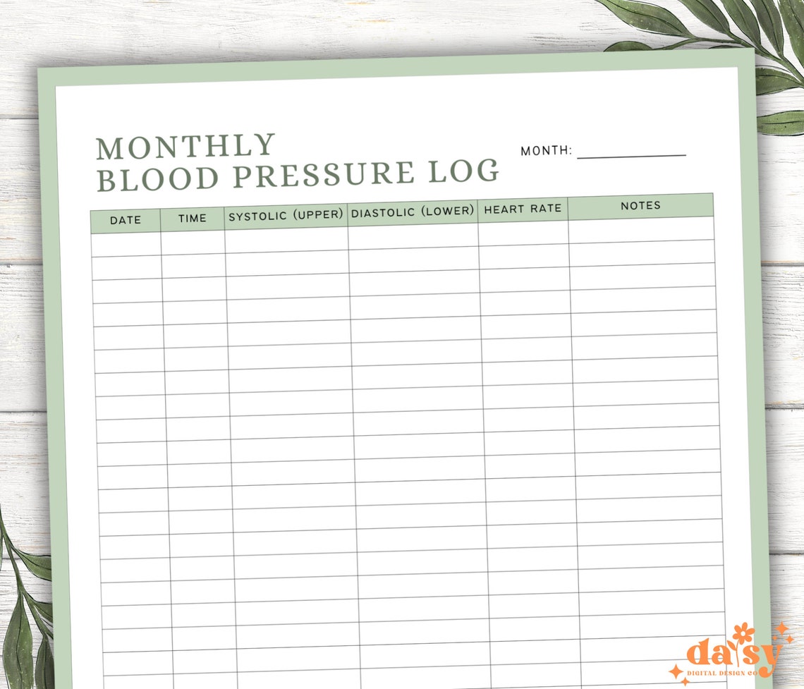 Blood Pressure Log, Blood Pressure Chart, Blood Pressure Tracker ...