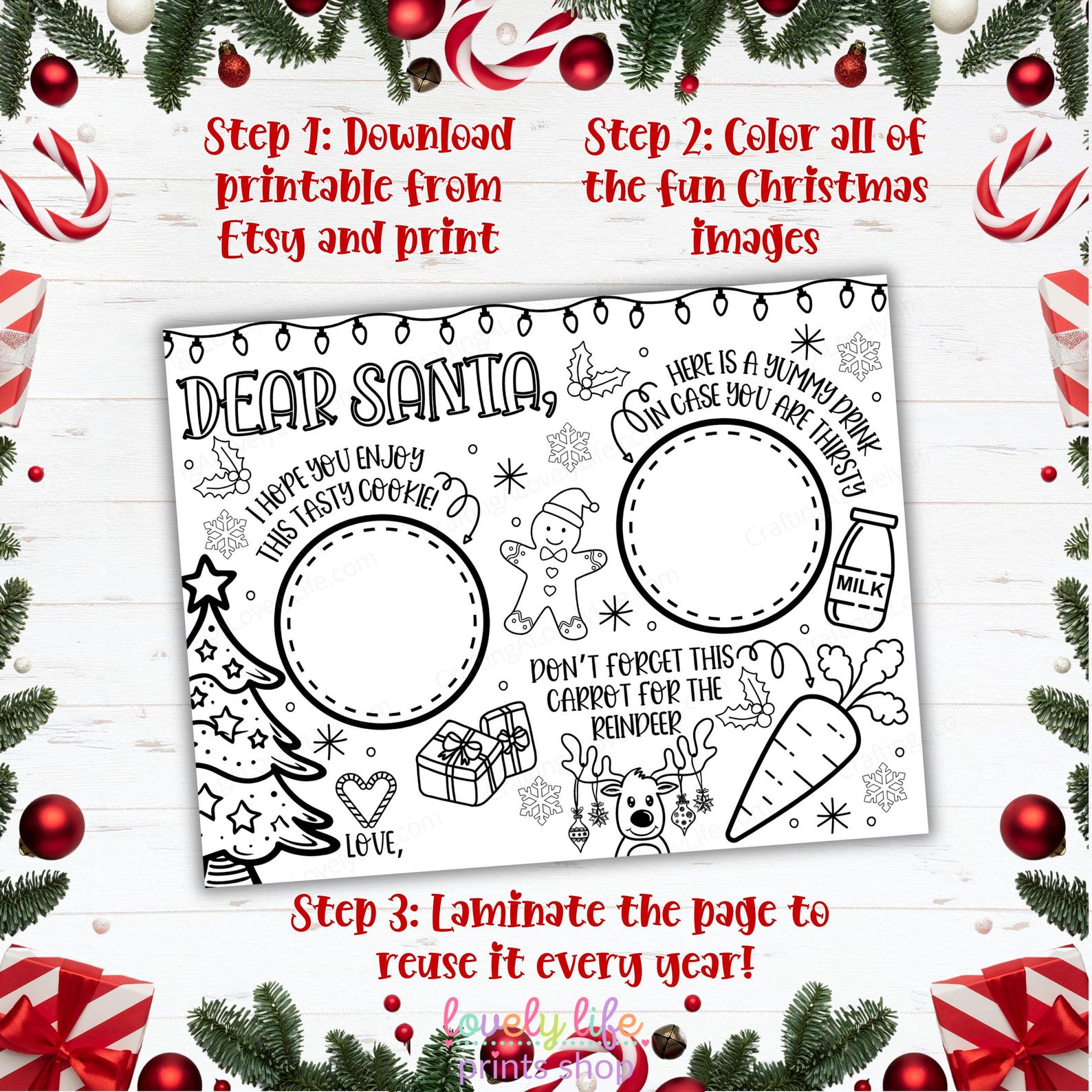 Cookies for Santa Tray, Milk and Cookies for Santa Printable Placemat ...