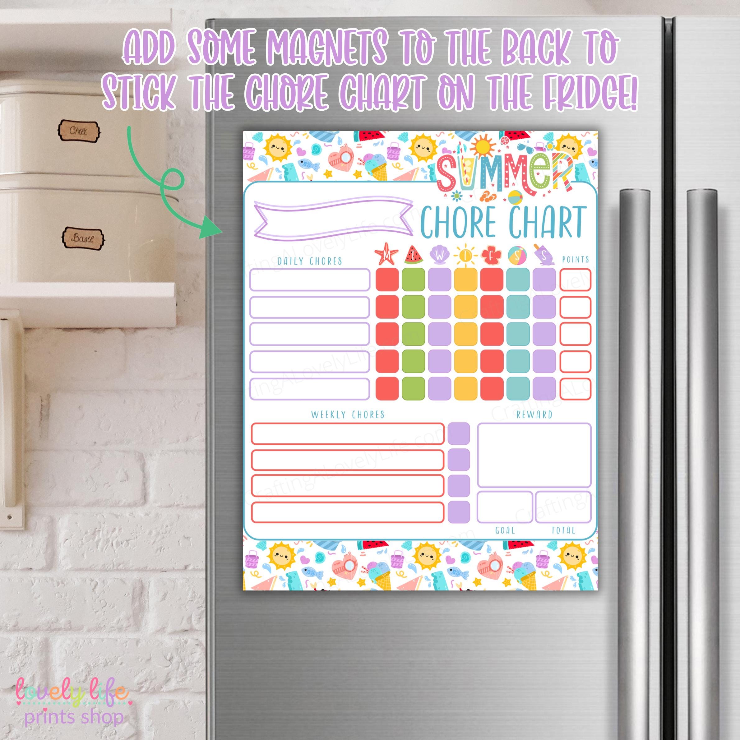 Printable Summer Chore Chart, Kids Chore Chart Printable, Summer ...