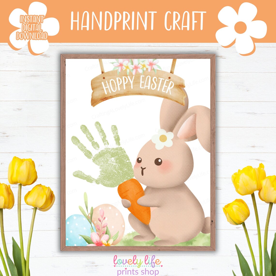 Printable Hoppy Happy Easter Handprint Craft, Handprint Art, Handprint ...