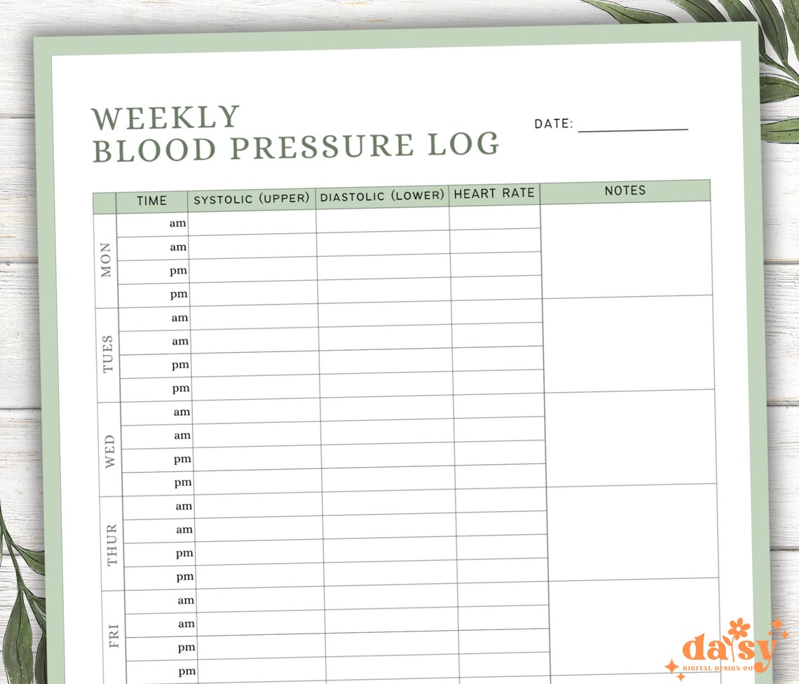 Blood Pressure Log, Blood Pressure Chart, Blood Pressure Tracker ...