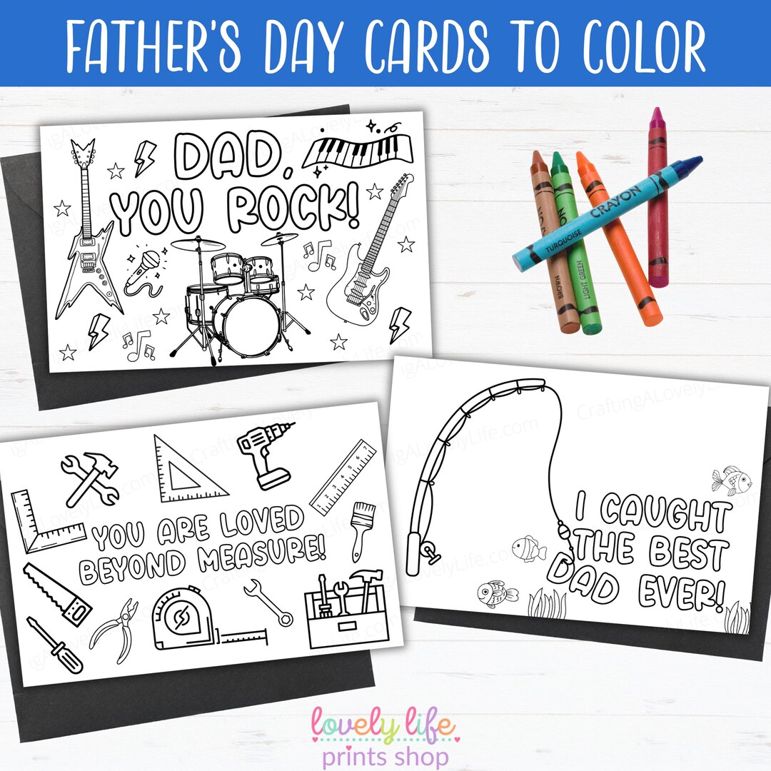 Printable Father's Day Cards to Color, Father's Day Printable, Gift for ...