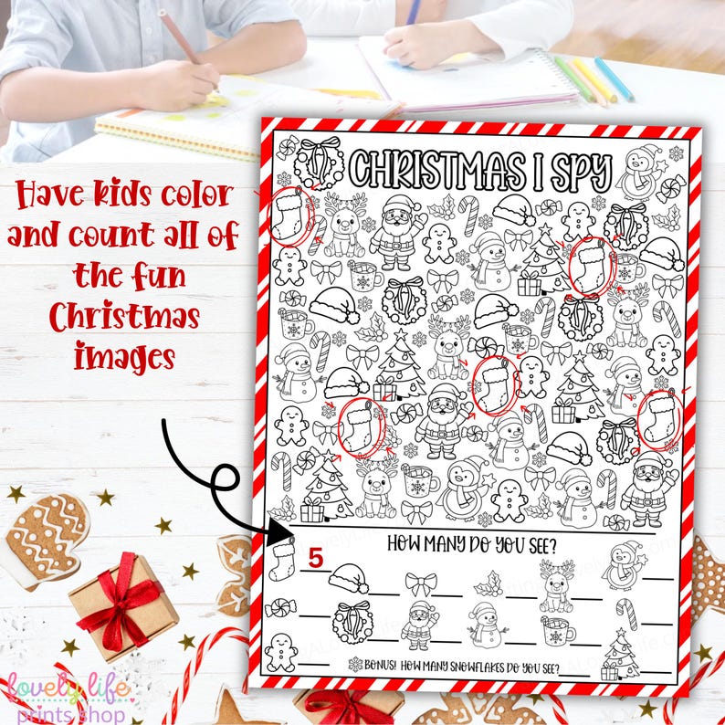 Printable Christmas I Spy Coloring Page for Kids, Holiday I Spy Game to ...