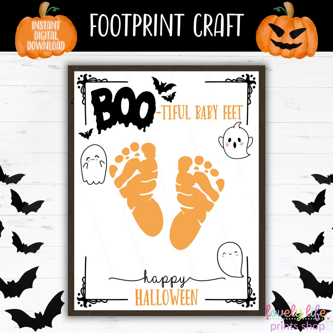 Printable Halloween Footprint Craft, Boo-tiful Baby Feet Keepsake ...