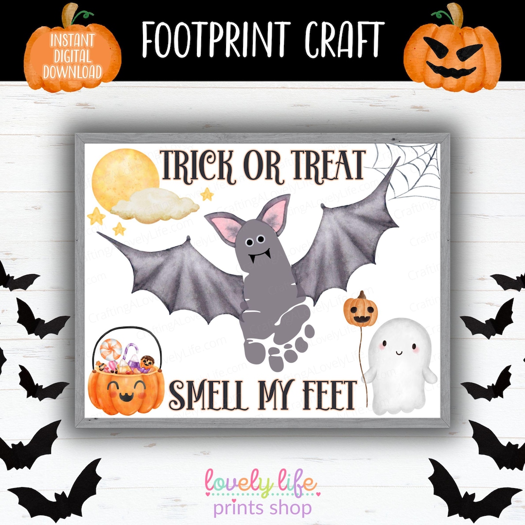 Printable Bat Halloween Footprint Craft | Kids Handprint Art Template ...