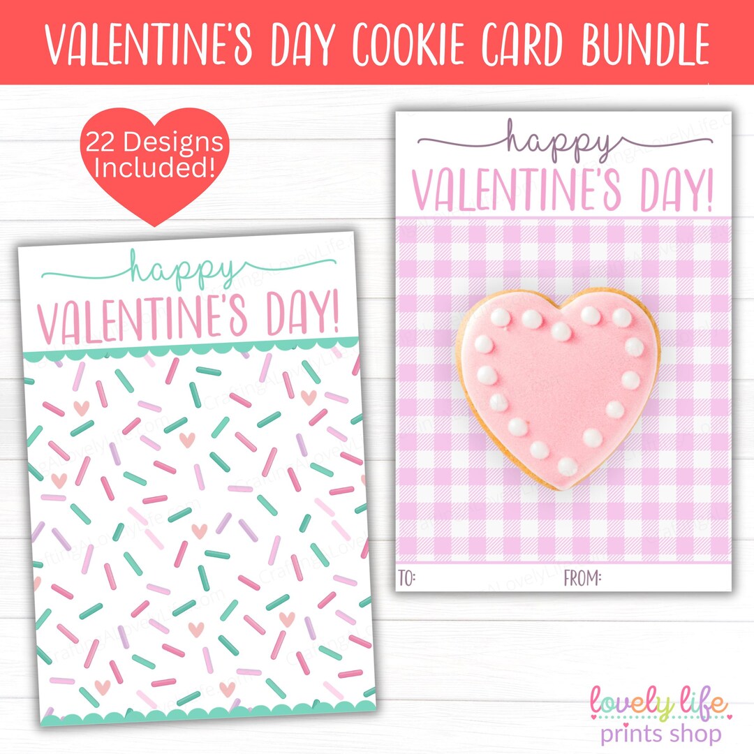 Valentine’s Day Cookie Cards Printable Bundle, Cookie Holder Cards ...