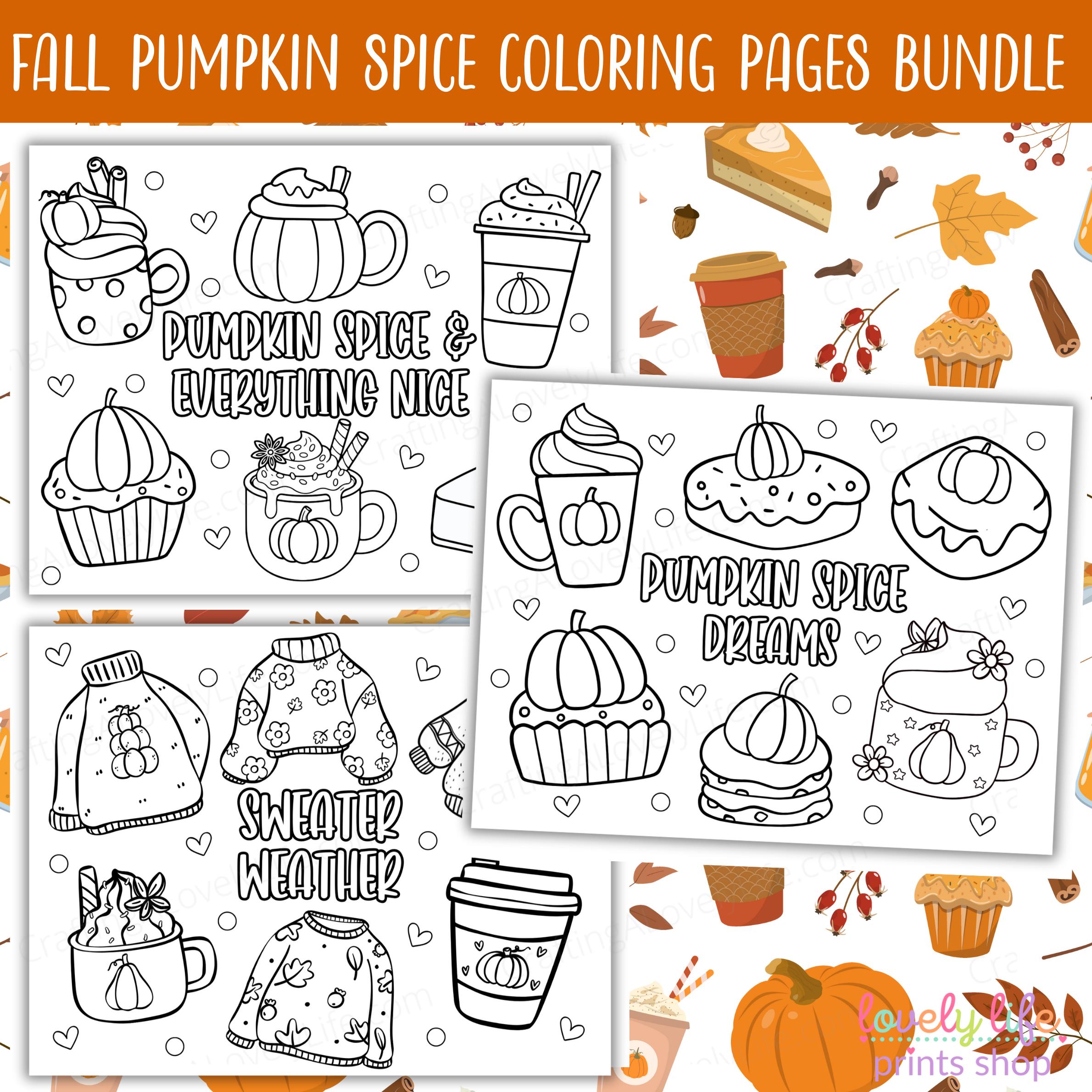 Fall Pumpkin Spice Coloring Pages Bundle, Autumn Coffee Coloring Sheets ...
