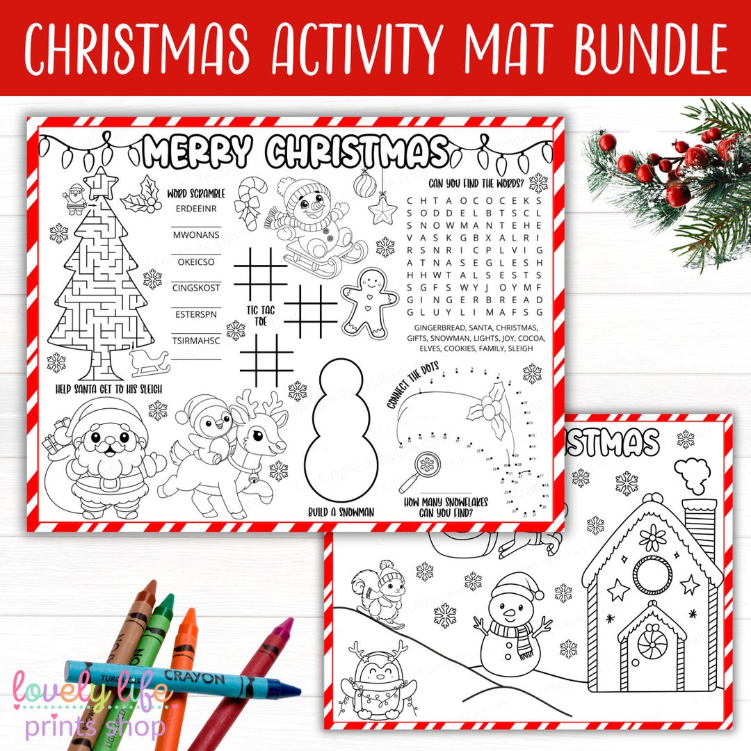 Printable Christmas Activity Mats for Kids, Holiday Placemat With Maze ...