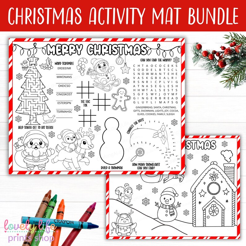 Printable Christmas Activity Mats for Kids, Holiday Placemat With Maze ...
