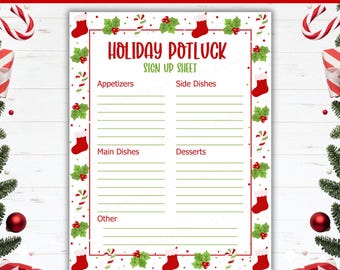 Christmas Potluck Sign up Sheet Printable Holiday Party Potluck Planner ...