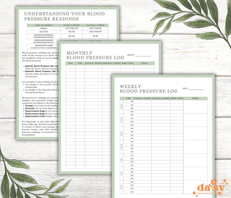 Blood Pressure Log, Blood Pressure Chart, Blood Pressure Tracker ...