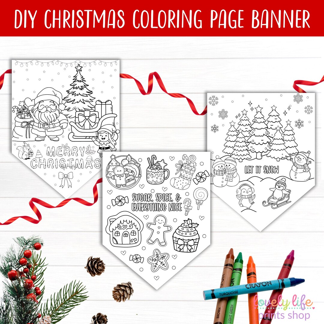 Printable Christmas Banner Craft, Color Your Own Holiday Garland for ...