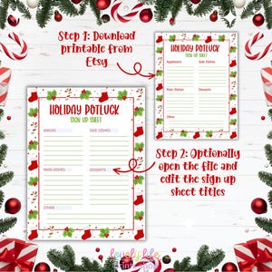 Editable Holiday Potluck Sign up Sheet, Printable Christmas Potluck ...