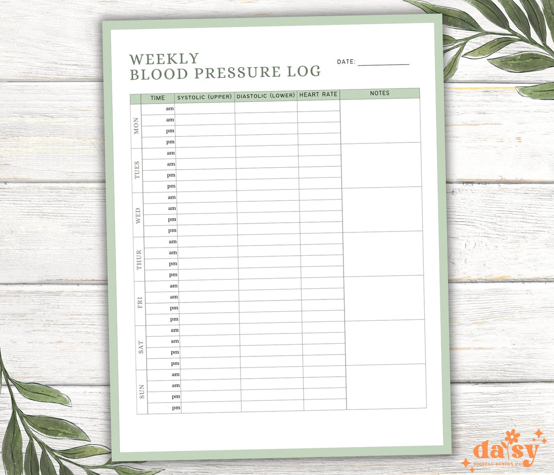 Blood Pressure Log, Blood Pressure Chart, Blood Pressure Tracker ...