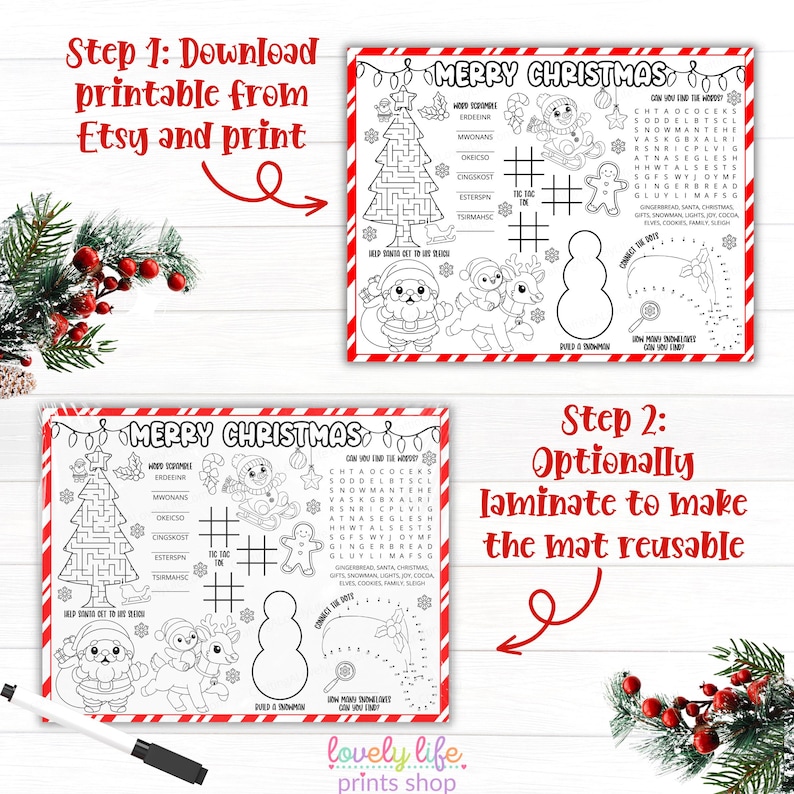 Printable Christmas Activity Mats for Kids, Holiday Placemat With Maze ...