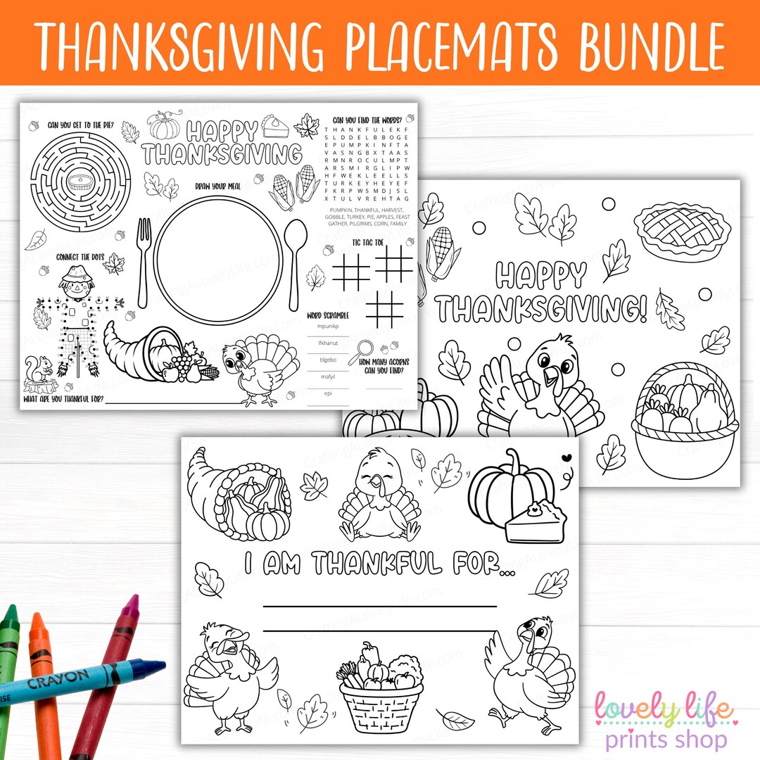 Printable Thanksgiving Placemat Bundle for Kids, Activity Placemats ...