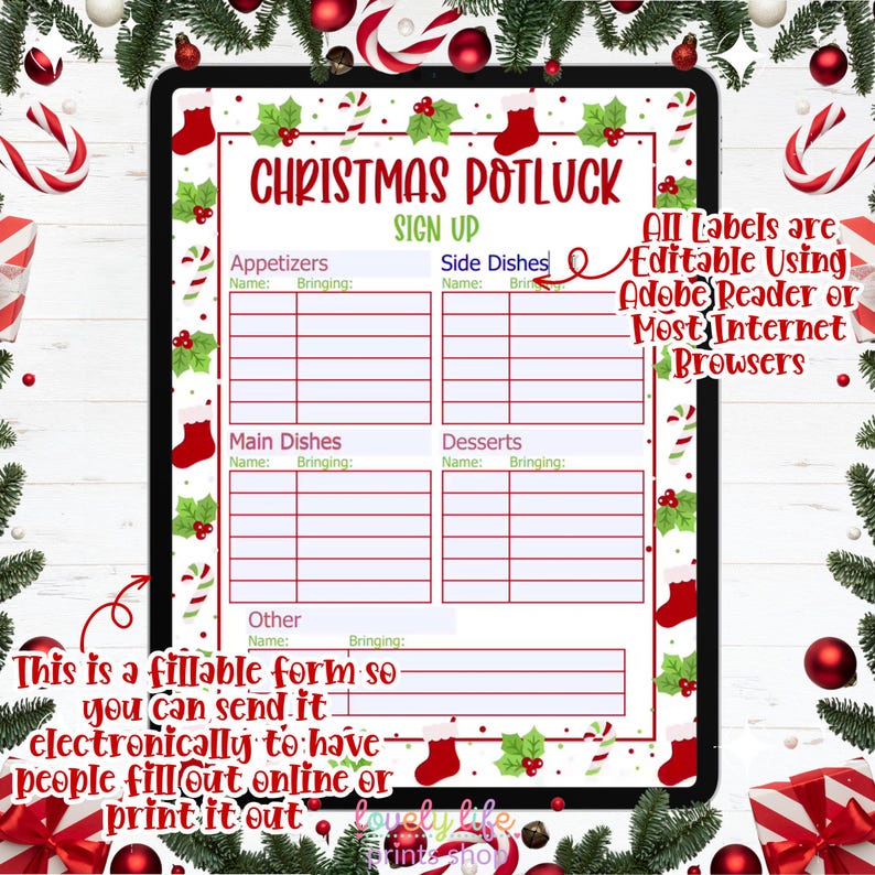 Editable Christmas Potluck Sign up Sheet, Printable Holiday Party ...