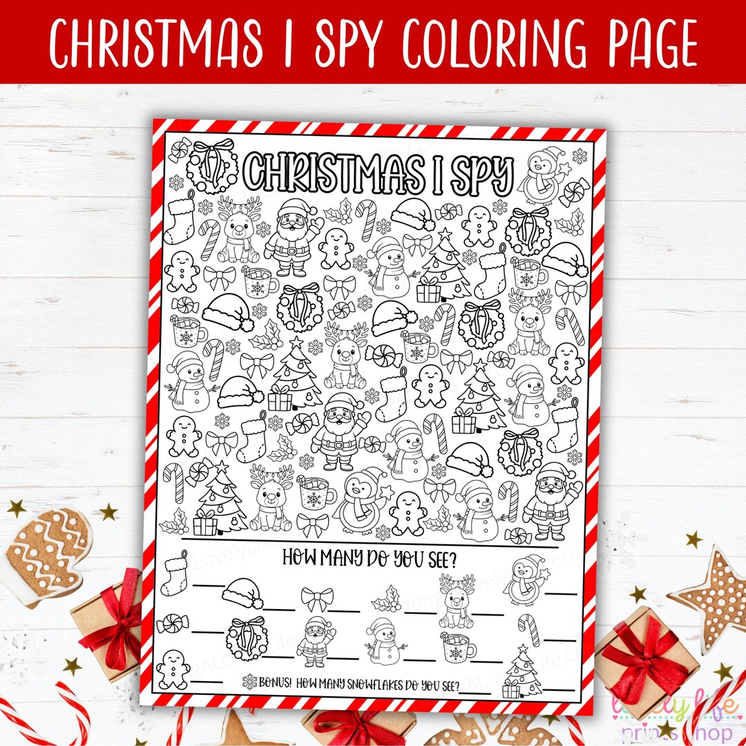 Printable Christmas I Spy Coloring Page for Kids, Holiday I Spy Game to ...