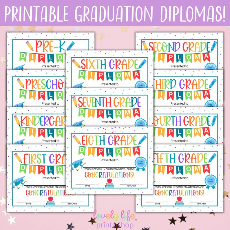 Printable Graduation Diplomas, Preschool Graduation, Kindergarten ...