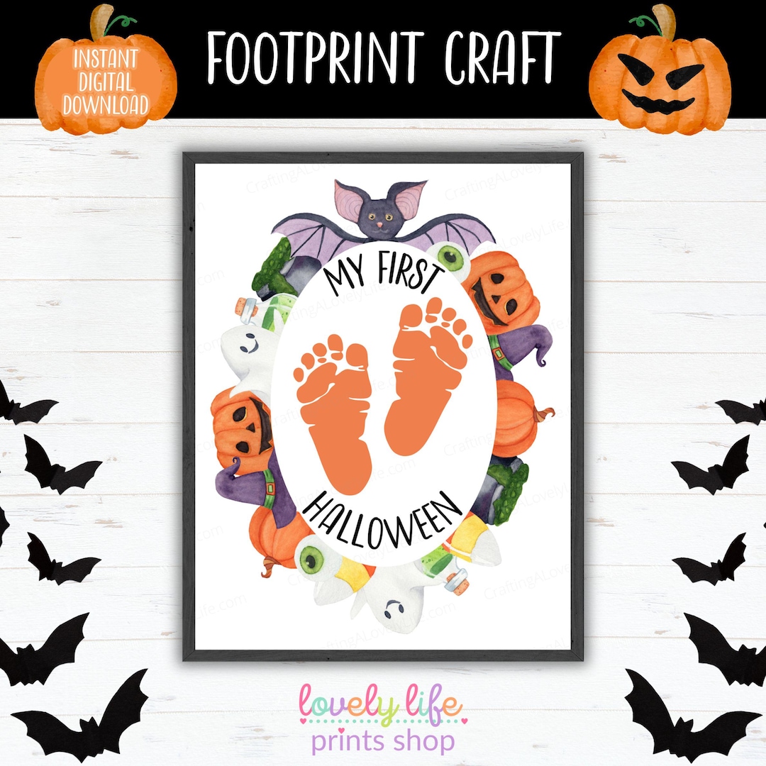 Printable My First Halloween Footprint Craft | Baby Halloween Keepsake ...