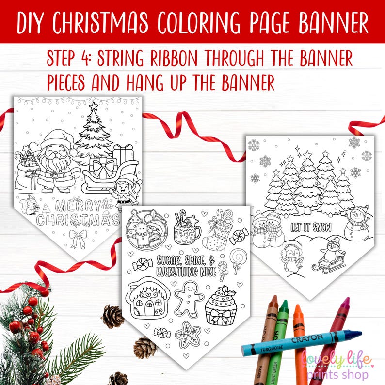 Printable Christmas Banner Craft, Color Your Own Holiday Garland for ...