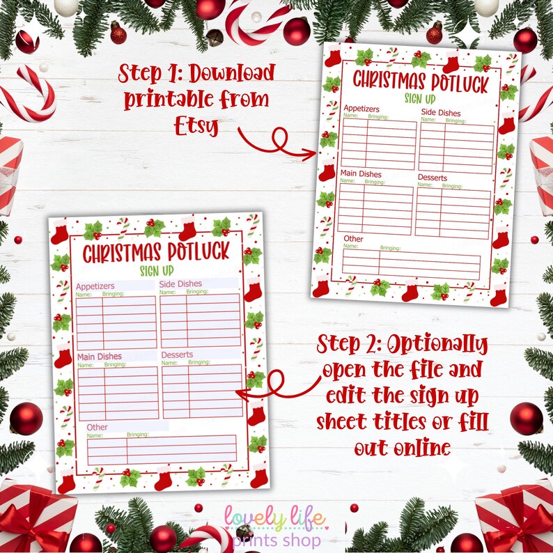 Editable Christmas Potluck Sign up Sheet, Printable Holiday Party ...