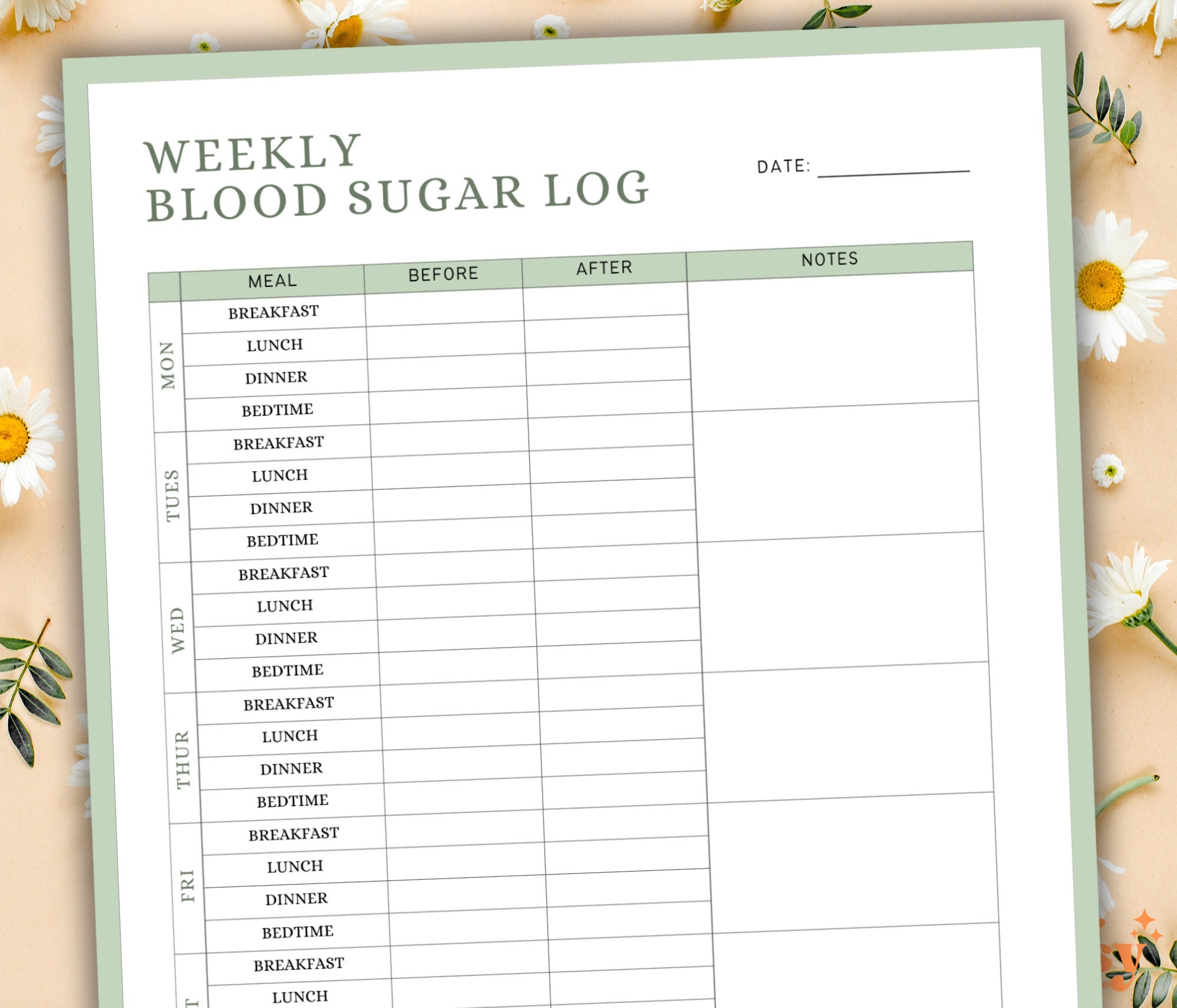 Blood Sugar Log, Diabetes Log, Blood Sugar Tracker Printable Template ...