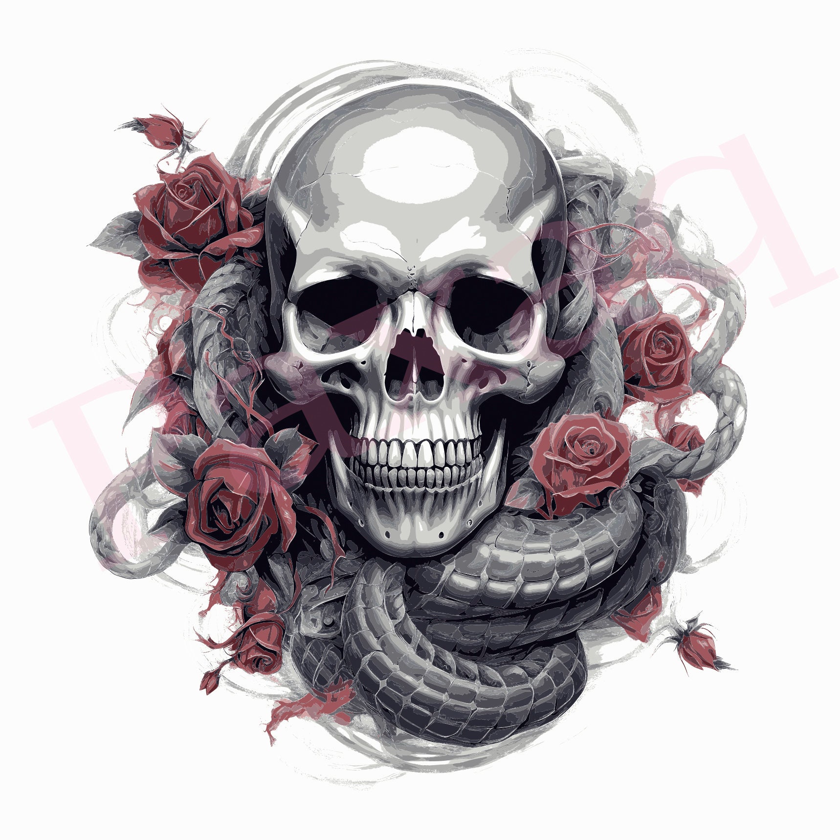Skull and Roses Svg, Gorgeous Skull and Roses Vector, Skull and Roses ...
