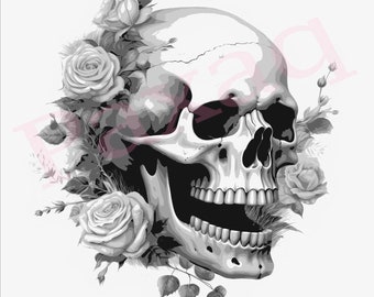 Skull and Roses Svg, Gorgeous Skull and Roses Vector, Skull and Roses ...