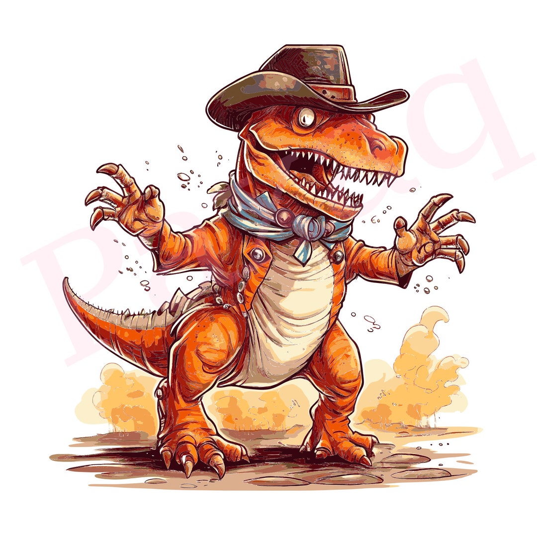 Cartoonish Cowboy T-rex Svg, Cowboy T-rex Vector, Cartoonish Dinosaur ...