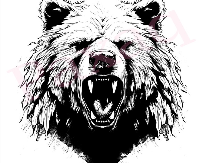 Grizzly Bear Svg, Fierce Bear Svg, Grizzly Clipart, Grizzly Svg for Fleece, Shirt, Mug, Sticker ...