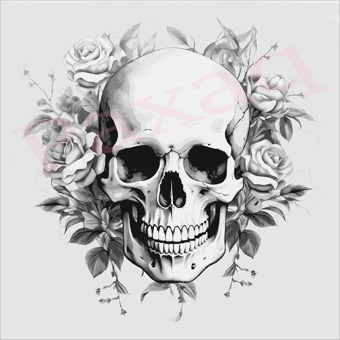 Skull and Roses Svg, Gorgeous Skull and Roses Vector, Skull and Roses ...