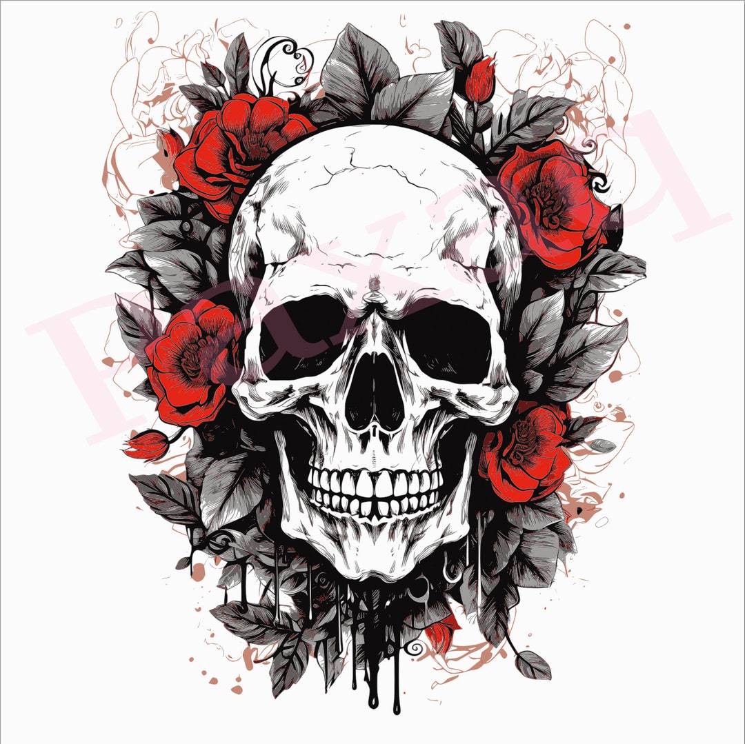 Skull and Roses Svg, Gorgeous Skull and Roses Vector, Skull and Roses ...