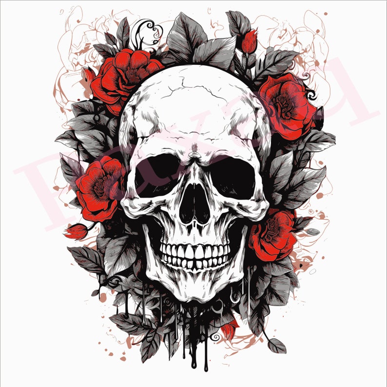 Skull and Roses Svg, Gorgeous Skull and Roses Vector, Skull and Roses ...