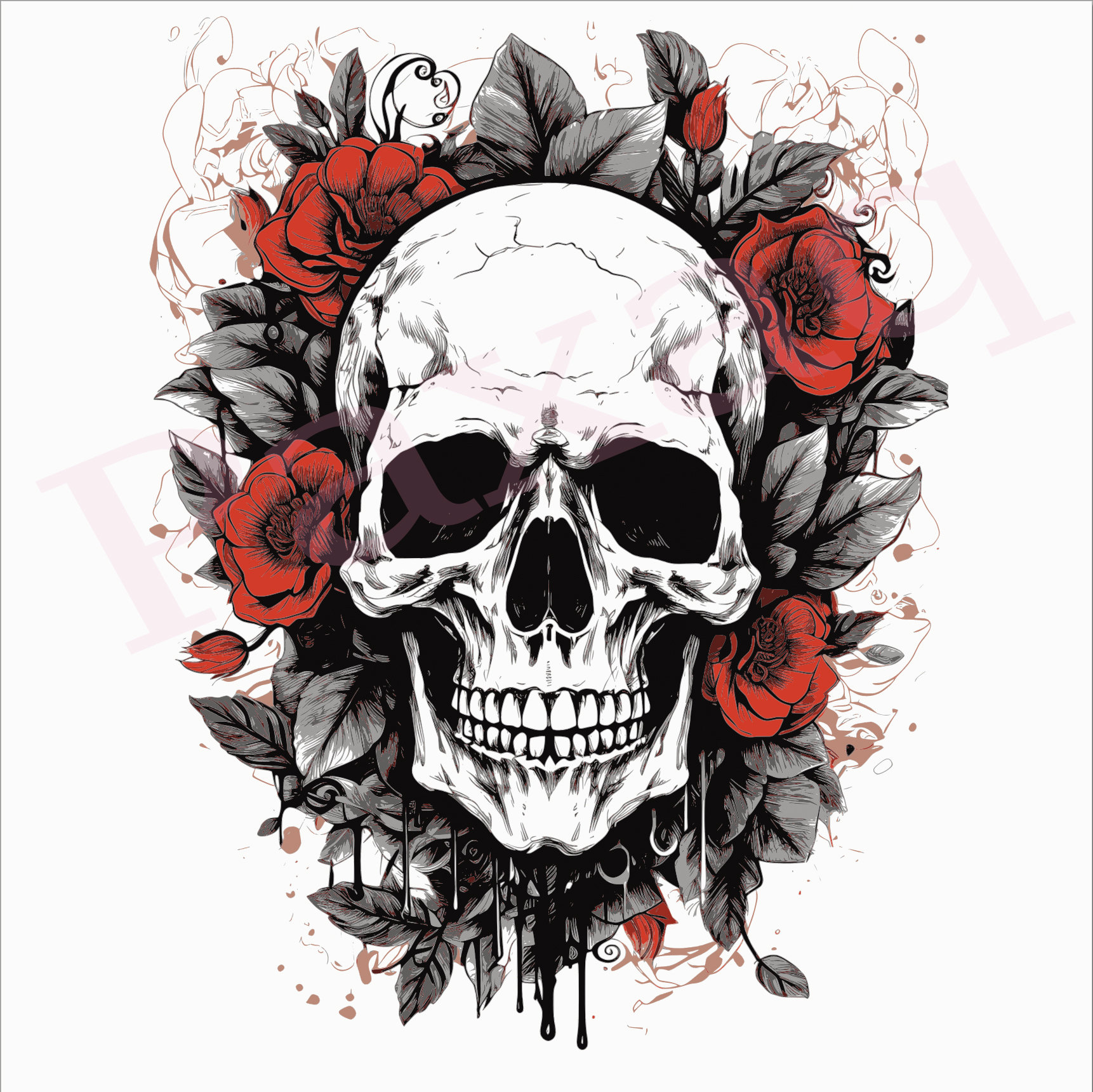 Skull and Roses Svg, Gorgeous Skull and Roses Vector, Skull and Roses ...