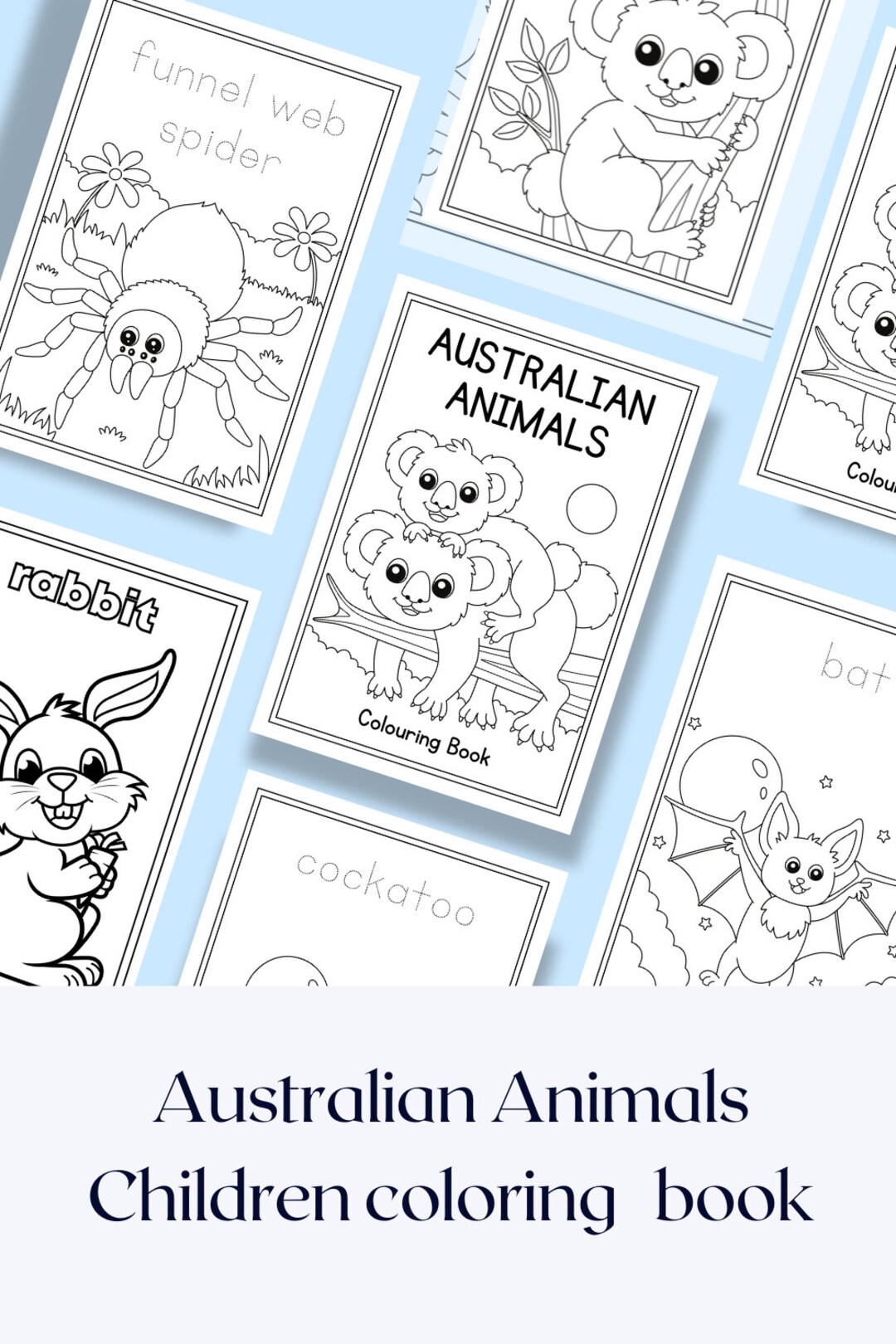 Black White Australian Animals Coloring Worksheet for Kids Fun Learning ...