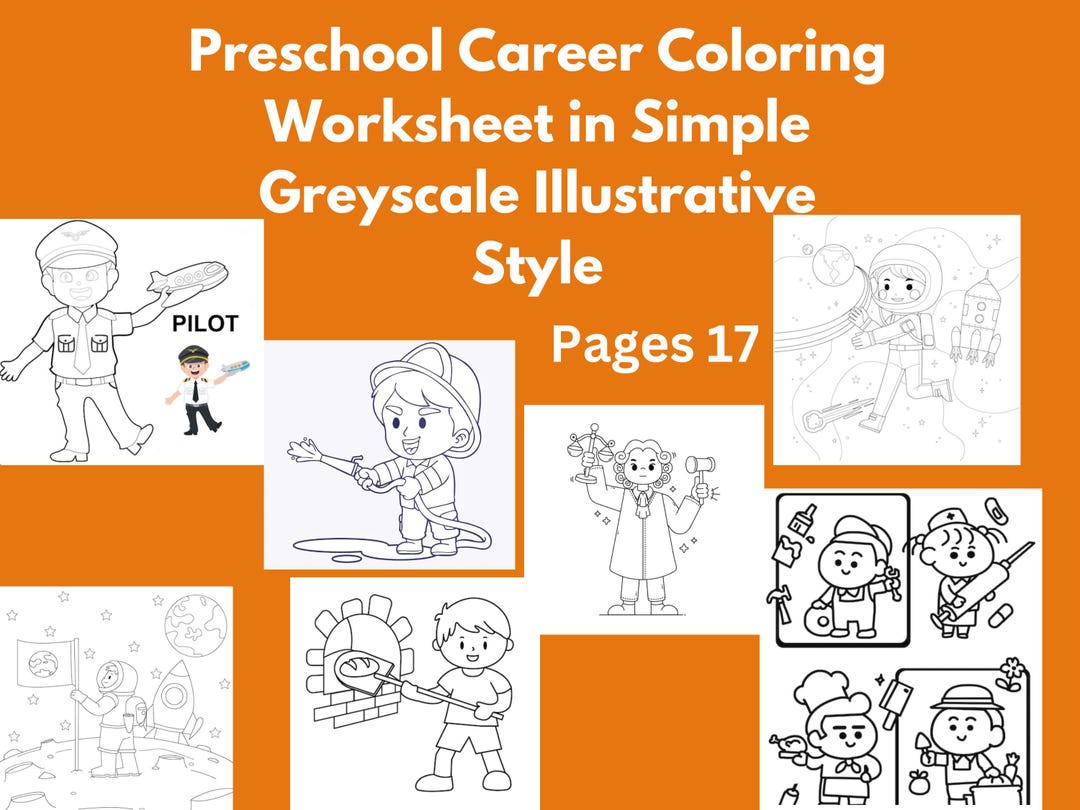 Preschool Career Coloring Worksheet in Greyscale, Printable PDF ...