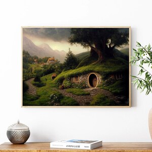 The Shire Oil Painting Print. Hobbitcore Decor. Hobbit Hole Landscape ...