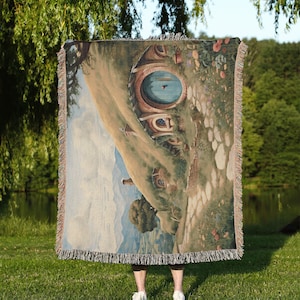The Shire Oil Painting Woven Throw, Hobbitcore Home Decor, Hobbit House ...