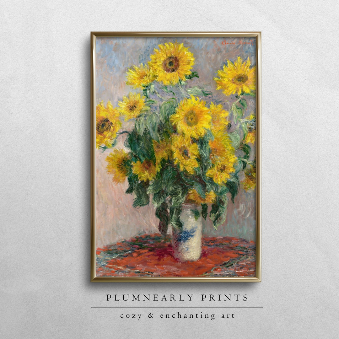Monet Sunflowers Oil Painting Digital Art Print, Vibrant Floral Bouquet ...