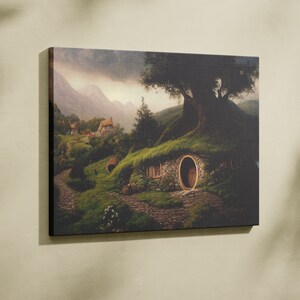 The Shire Oil Painting Framed Canvas. Hobbitcore Decor. Hobbit Hole ...